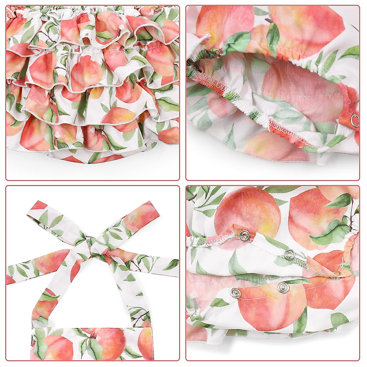 Eunikroko Peach First Birthday Outfit with Headband Baby Girls Sleeveless Ruffle Romper Backless Jumpsuit Summer Outfits Clothes 12-18 Months