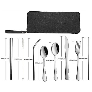 VANDBAO Portable Travel Utensils, Reusable Silverware with Case for Fixing Tableware, 9 Pieces Stainless Steel Stable Flatware Set, Camping Picnic Cutlery Set (Silver Set)