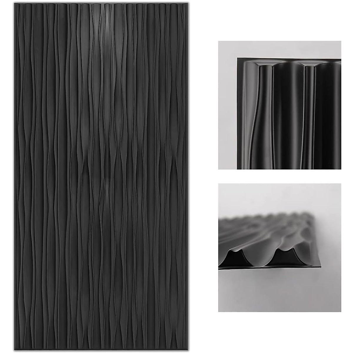 Art3d Black Large PVC 3D Wall Panels for Interior Wall Décor, Drop Ceiling Tile 2x4, 3D Textured Wavy Wall Panels Decorative, Pack of 6 Tiles(47.2"×23.6")