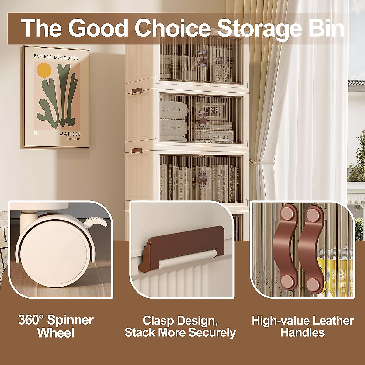 SAILUN 55Gal（222Qt ） Stackable Storage Bins Folding Collapsible Storage Bins with Lid, Closet Organizers and Storage, Storage Box with Door Beige 19" W x 12.6" D x 55" H