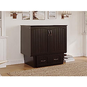 AFI, Nantucket Twin Murphy Bed Chest with Mattress, Storage Drawer and Built-In USB Charger, Espresso