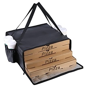 Bodaon Insulated Pizza Delivery Bag with 4 Cup Holder, 20"x20"x8" Pizza Bags for Delivery, Pizza Pack, Pizza Warmer Bags for Carry Hot Food Delivery, Insulated Grocery Bags (Black, 1-Pack)