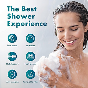 Filtered Shower Head with Handheld,Twinkle Star High Pressure 10 Mode Detachable Showerhead Built-in Power Wash with ON/OFF Pause Switch,15 Stage Water Softener Filters for Hard Water Remove Chlorine
