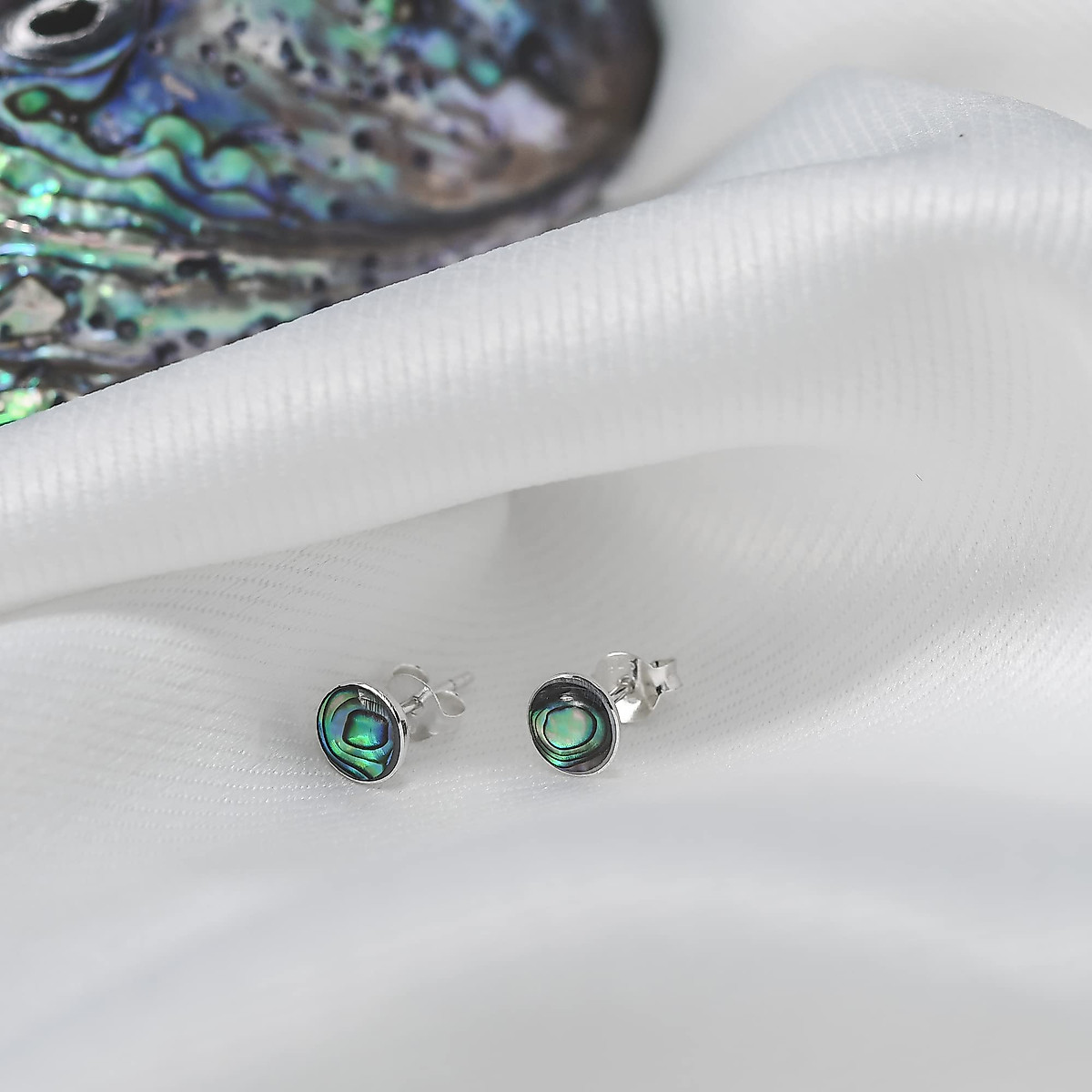 AeraVida Cute 6mm Inlay Abalone Round .925 Silver Stud Earrings,