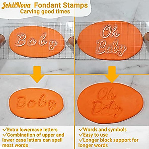 4PCS Alphabet Cake Stamps Tool for Fondant Cookie Biscuit, Pretty Handwriting Food Grade Fondant Letter Stamp Uppercase Extra Spare Lowercase Numbers Words Reusable Cookie Stamp for Christmas Party