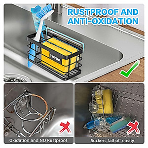 Sponge Holder for Kitchen Sink Caddy 2 in 1 Sink Organizers Stainless Steel 6.8" x 3" x 3.1" No Drilling with Adhesives