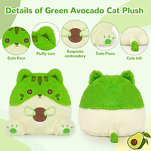 JEROKUMI Cute Cat Plush Pillow, 8 Inch Avocado Cat Stuffed Animal Avocado Plush Kawaii Stuffed Animal, Soft Plush Hug Toy for Kids, Boys and Girls, Women, Birthday Christmas