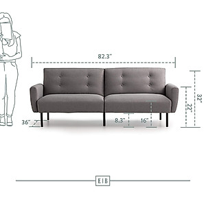 Edenbrook Gilman Futon - Futon Sofa Bed - Futon Couch - Small Futon - Living Room Furniture - Armed Sofa Bed Couch - Sleeper Sofa – Gray Linen Futon