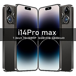 RAYPUR i14 Pro Max Smartphone, 2023 New 7.3Inch HD Screen Face ID, 16GB 1TB Cell Phone, Global Version 4G/5G, 7800mAh Battery Mobile Phones,Black-1TB