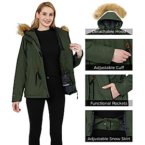 wantdo Women's Waterproof Ski Jacket Wind Block Winter Snow Coat Hooded Sportswear Army Green L