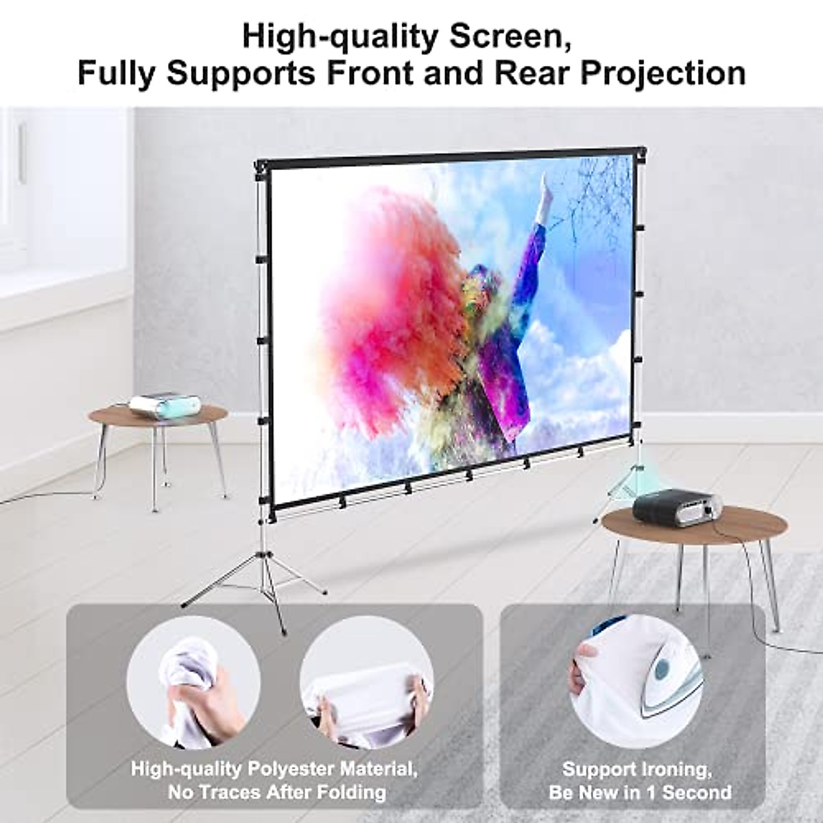 Projector Screen with Stand, Vamvo 80 inch Portable Foldable Projection Screen 16:9 HD 4K Indoor Outdoor Projector Movies Screen with Carrying Bag for Home Theater Camping and Recreational Events