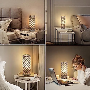 Seaside village Crystal Table Lamp Touch Control Dimmable Accent Desk Lamp Bedside Modern Table Light with Silver Lamp Shade Night Light Fixture for Living Room Bedroom Kitchen