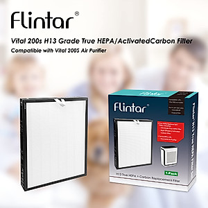 Flintar Vital 200S True HEPA Replacement Filter, Compatible with LEVOIT Vital 200S Air Purifier, H13 True HEPA + Activated Carbon Replacement filter, Part # Vital 200S-RF, 1-Pack