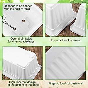 10 Pack Window Planter Box, 17 inch Rectangular Flower Planter Boxes with Tray for Indoor and Outdoor Flower Balcony Windowsill Patio Garden (White)