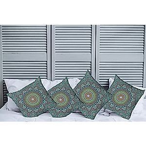 Lunarable Geometric Throw Pillow Cushion Case Pack of 4, Traditional Middle Eastern Style Moroccan Culture Design, Modern Accent Double-Sided Digital Printing, 18", Blue Ruby
