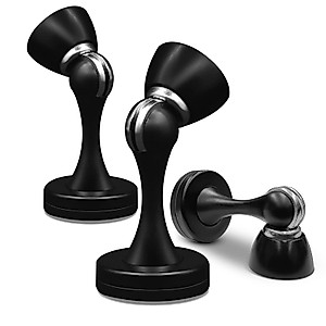 Magnetic Door Stop, Black Magnetic Door Stopper Brushed Stainless Steel Heavy Duty Floor Wall Mount Doorstop Catch Holder Oil Rubbed Magnetic Door Stops for Bottom of Door, Keep Door Open 2 Pack