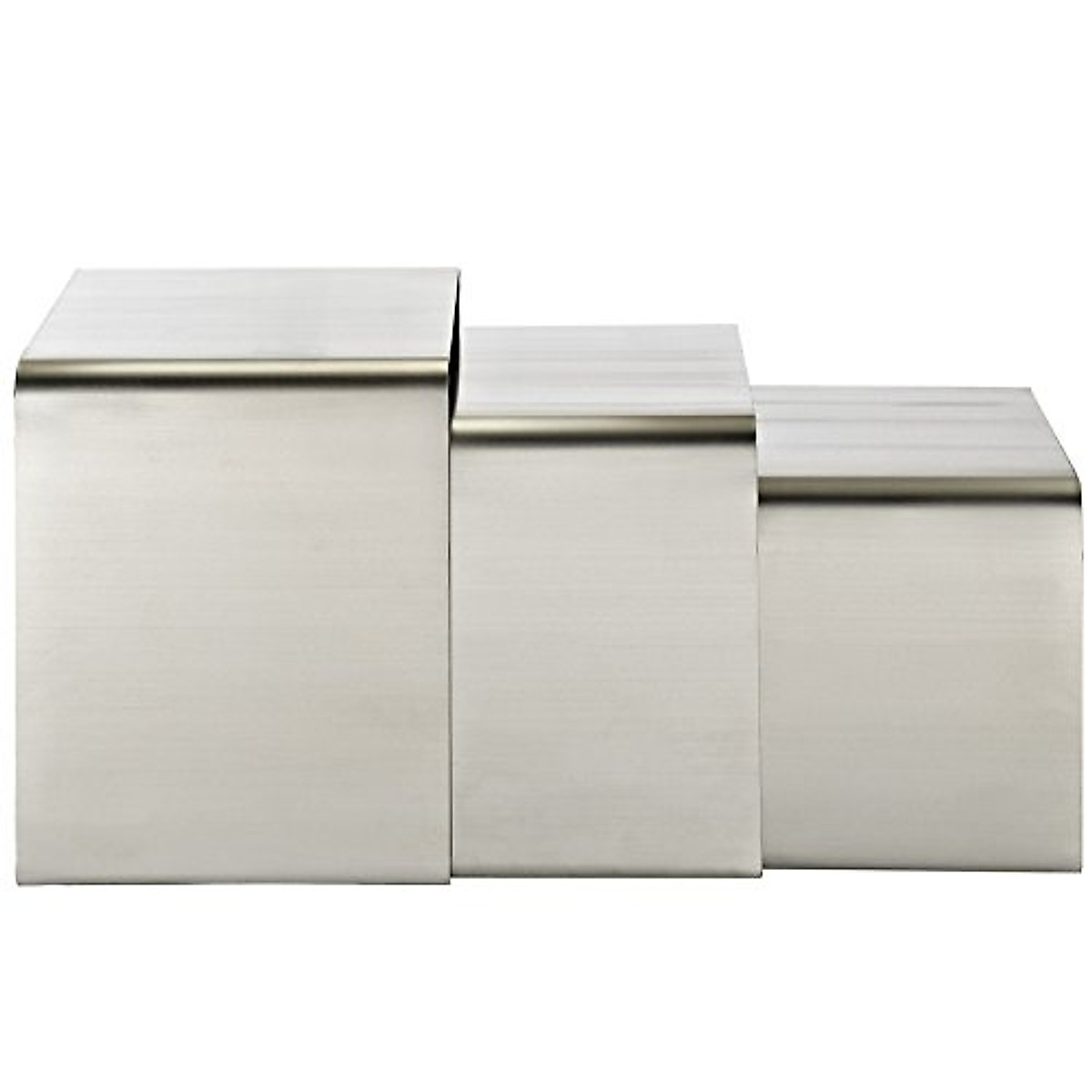 Modway Rush Brushed Stainless Steel Metal 3-Piece Side Nesting Table Set In Silver