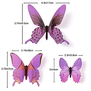 48 PCS Removable 3D Butterfly Wall Stickers Decals DIY Wall Art Decor Home Wall Decoration Sticker Mural for Kids Girls Children Bedroom Living Room Background Nursery (Purple)
