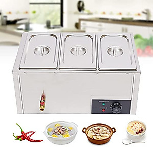 3-Pan Electric Commercial Food Warmer Steamer, 110V 850W Stainless Steel Bain-Marie Buffet Countertop Buffet Steamer Steam Table Wet Heat (3-pan)