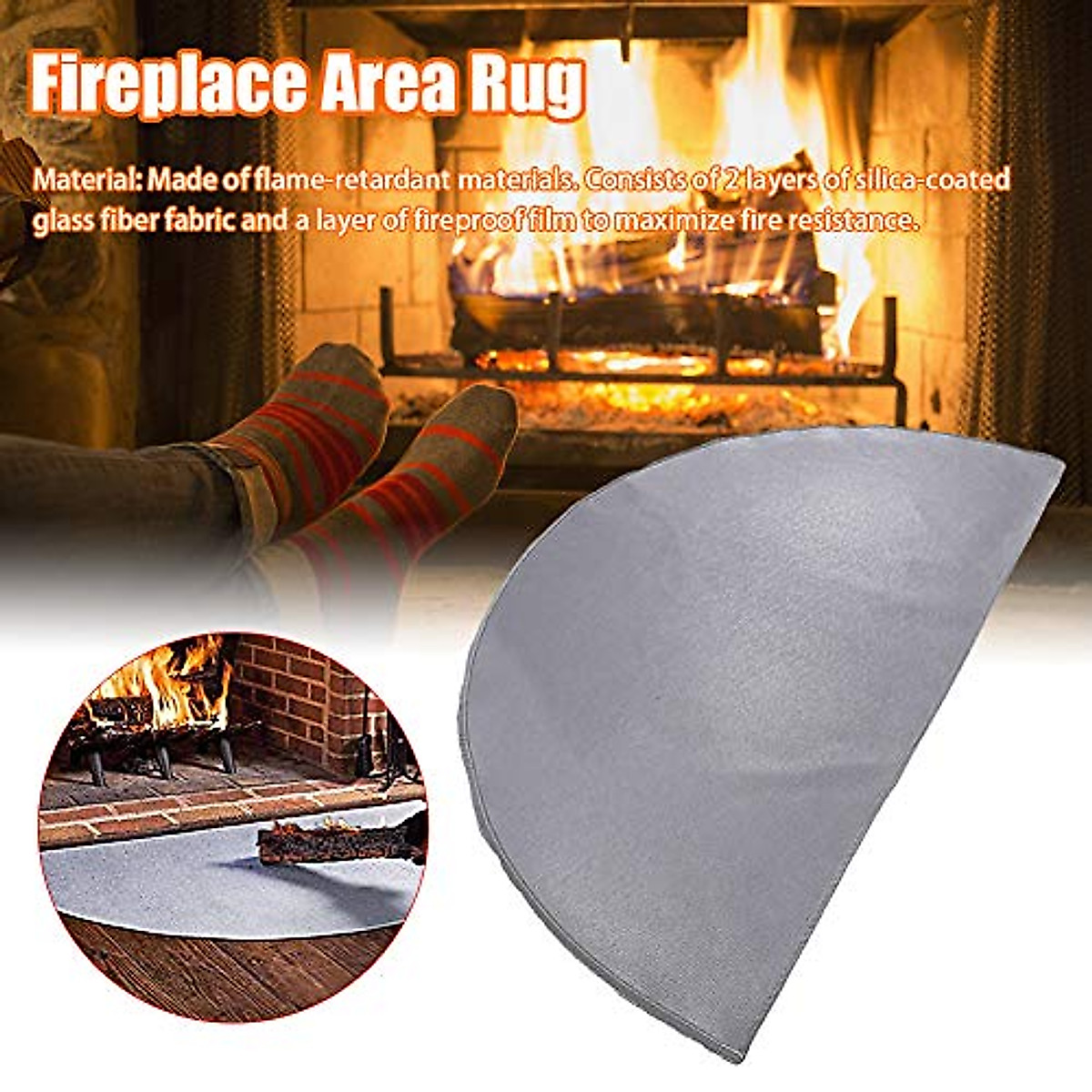 Fireplace Area Rug Fire Retardant Fiberglass Half Round Hearth Rug Non Slip Floor Mat Protects Floors from Sparks Embers Logs 24x42inches