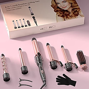 Wand Curling Iron Set, SEIPIKOL 6 in 1 Hair Straightener and Curler, 3/4 to 1 1/2 inch Ceramic Barrel Hair Curlers, Auto Off, Dual Voltage Hair Styling Hot Tools, Curling Wave Wand with Flat Iron