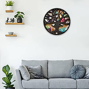 Crystal Stone Display Rack,Crystal Display Shelf Wall Placement Racks for Home | Engraved Tree Holder Shelf for Essential Oils, Statues, Stones Generic