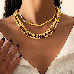 Sixexey Gold Beaded Necklace Layered Necklaces Beads Ball Chain Necklace Jewelry for Women