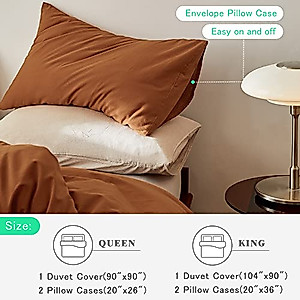 FANSTIVE Duvet Cover Queen, 100% Washed Cotton Linen Like Super Soft and Breathable, 3 Pieces Burnt Orange Bedding Duvet Covers, Farmhouse Comforter Cover Set with Zipper Closure(No Comforter)