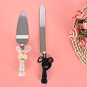 Mr&Mrs Rustic Wedding Cake Knife and Server Set Mr and Mrs Cake Cutting Set for Wedding Gift,Birthday Gift,Bridal Shower Gift,Engagement Gift (wood heart)