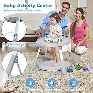 BABY JOY 7 in 1 Baby High Chair, Convertible Infant Feeding Chair w/Removable Tray, Adjustable Legs & Storage Basket, Toddler Building Block Table/Kids Table & Chair Set, Gray