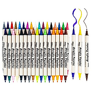 Acrylic Paint Pens for Rock Painting, 36 Colors set Brush Tip Fine Tip No shaking No Pumping Acrylic Paint Markers for Stone, Ceramic, Glass, Wood, Fabric, Canvas, Porcelain, Meta (36 colors)