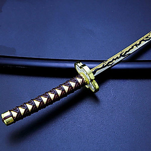 QISUO Demon Slayer Kaigaku Japanese Sword Toys,Katana Model Artificial Mini Metal Model Keychain Gift Toys, Black, 25.5cm