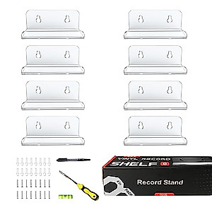 BLOLYO Clear Vinyl Record Shelf Wall Mount 8 Pack,Acrylic Album Record Holder Display,Vinyl Record Shelf Stand and Wall Mount Display,Acrylic Record Frame Show Your Favorite LP(Clear)