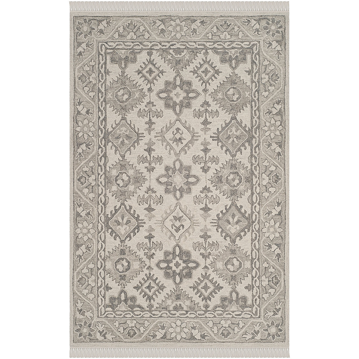 SAFAVIEH Aspen Collection Accent Rug - 4' x 6', Light Grey & Grey, Handmade Boho Braided Tassel Wool, Ideal for High Traffic Areas in Entryway, Living Room, Bedroom (APN120A)
