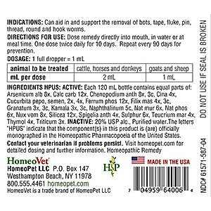 HomeoVet EquioPathics WRM Clear, Natural Worm Medicine for Large Animals, 120 Milliliters