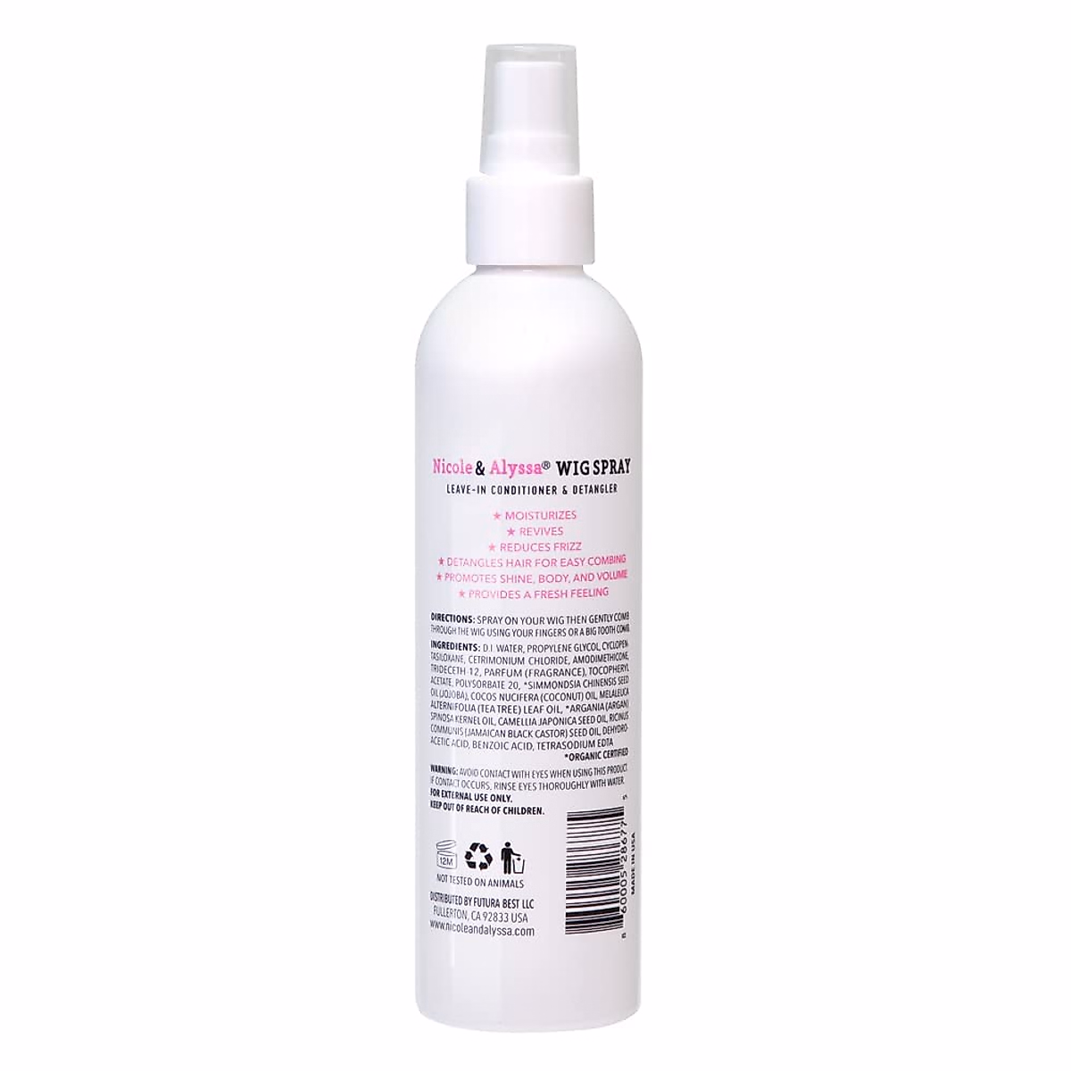 Nicole & Alyssa - Wig Spray For Synthetic Hair 8oz - Leave-in Conditioner, Detangler, Moisturizer