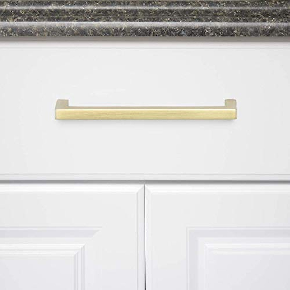 Amazon Basics Modern Square Cabinet Pull Handle, 5.39-inch Length (5-inch Hole Center), Golden Champagne, 10-pack