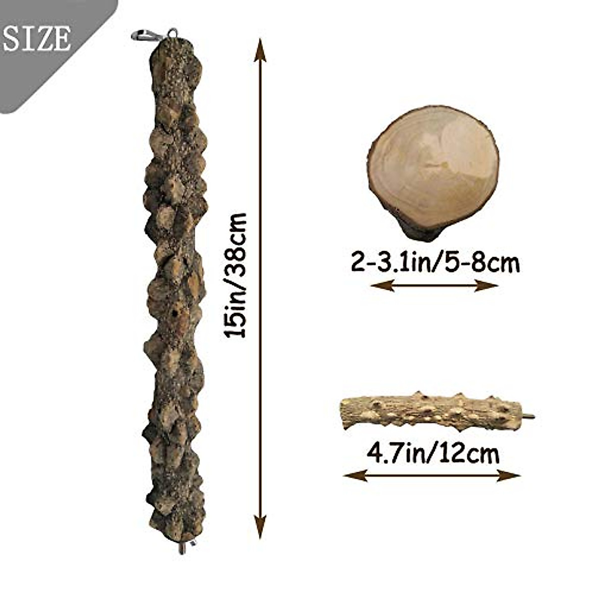 Tfwadmx Bird Perch Natural Wood Stand Branch Hanging Swing Stick Parakeet Climbing Paw Grinding Platform Chewing Toys for Cockatiels, Love Birds and Finches Birdcage Accessories