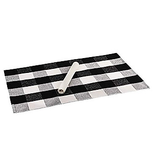 Buffalo Plaid Rug | Buffalo Check Outdoor Rug | Black and White Checkered Outdoor Rug | Front Door Mat | Porch, Kitchen & Indoor Rugs | Cotton Welcome Rug | Washable 24x36 Inches + Bonus Anti-Slip Mat