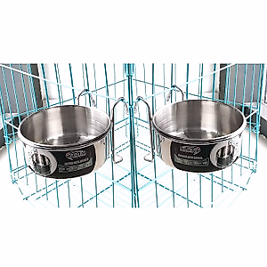 MLCINI Hanging Pet Bowl, 3 Size 2 Pack Non Spill Stainless Steel Food Water Bowls Bunny Feeder with Hook for Dogs Cats in Crate, Cage & Kennel (S/18 Ounce)