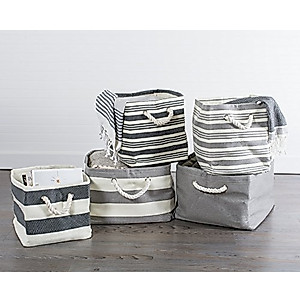 DII Durable Woven Striped Storage Bin Collapsible with Soft Rope Handles Reinforced with Metal Grommets, X-Large, 17x15x12", Solid Gray