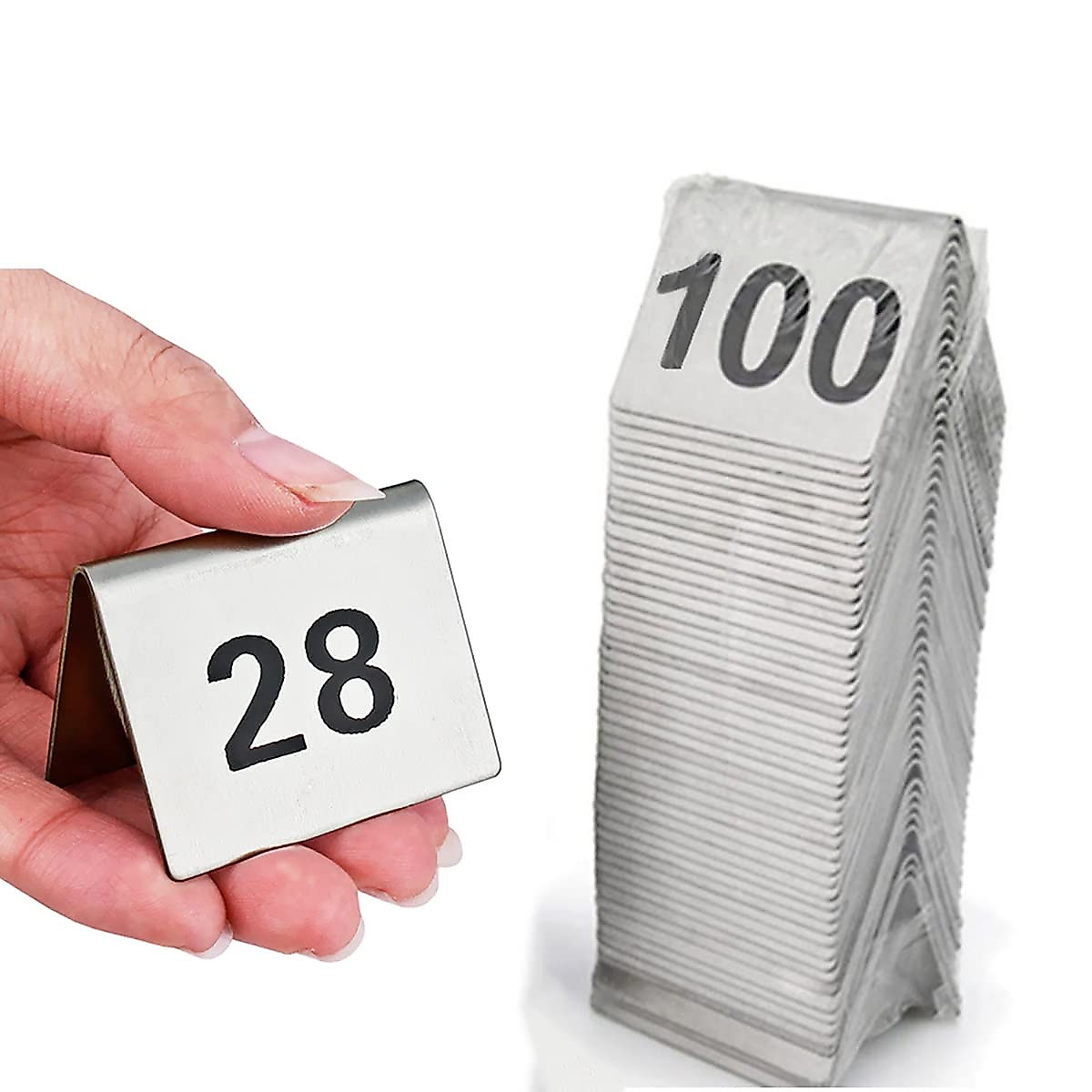 WEJUANR Table Numbers Stainless Steel, 1-25/50/100 Double Side Table Number Cards, Restaurant Seating Metal Stackable Table Numbers, Wedding Anniversary Events Party Supplies (Size : 1 to 100)