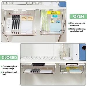 2 Pack Adhesive Under Desk Drawer Organizer Slide Out Attachment, Attachable Clear Acrylic Hidden Shelf Storage With Phone Stand, Add A Mounted Pull Out Tray For Cabinet, Table, Counter - Plastic