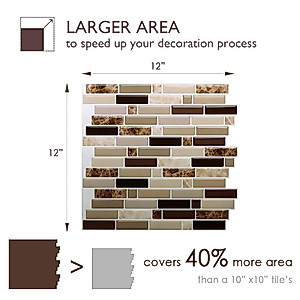 Vamos Tile 12" x 12" Peel and Stick Self Adhesive Kitchen Backsplash, Stick On Tile Backsplash for Kitchen & Bathroom(10 Sheets)