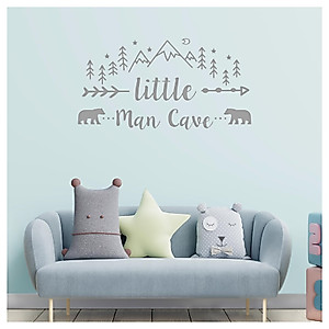 Little Man Cave Wall Decal, The Tribal Mountain Woodland Nursery Decor Bear Decal, Arrow Man Cave Stickers for Kids Room Nursery Room Bedroom Wall Art Murals Removable Boys Wall Poster