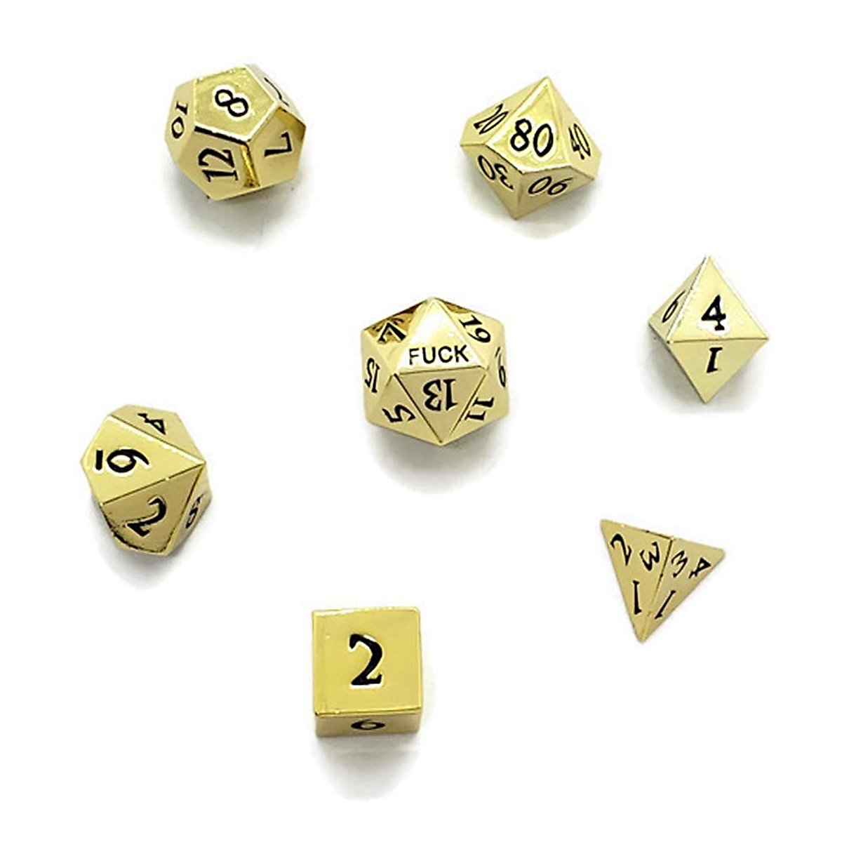 Gold Metal D20 F*** Dice Set Critical Fail F 20 Sided Die Set DND Black Gunmetal Color Number for Role Playing Game Dungeons and Dragons D&D Pathfinder Shadowrun and Math Teaching