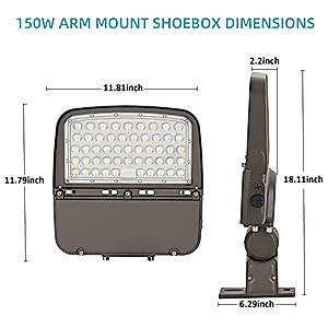 Cinoton 150W LED Parking Lot Lights, 19500LM 5000K Daylight Street Light with Dusk to Dawn Photocell, Ip65 Shoebox Light with Adjustable Arm Mount, 100-277V, Dimmable, ETL Listed, Power Tunable 1-Pack