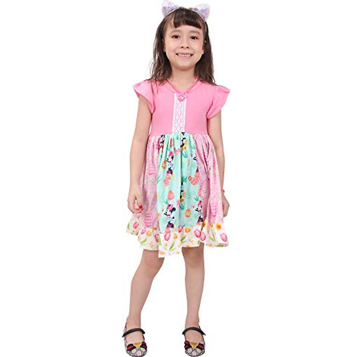 Baby Girls Spring Easter Minnie Mouse Panel Twirl Dress Pink Mint 18-24M/XS