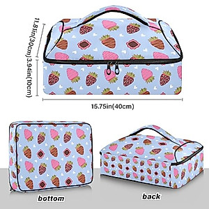 Kcldeci Insulated Thermal Food Carrier Insulated Casserole Carrier for Hot or Cold Food,Valentine's Day Hearts Strawberries Insulated Tote Bag for Potluck Cookouts Parties Picnic,Lasagna Lugger