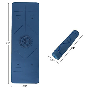 Yoga Mat with Alignment Marks - Lightweight Exercise Mat with Carry Strap for Home Workout or Travel by Wakeman Outdoors (Blue)